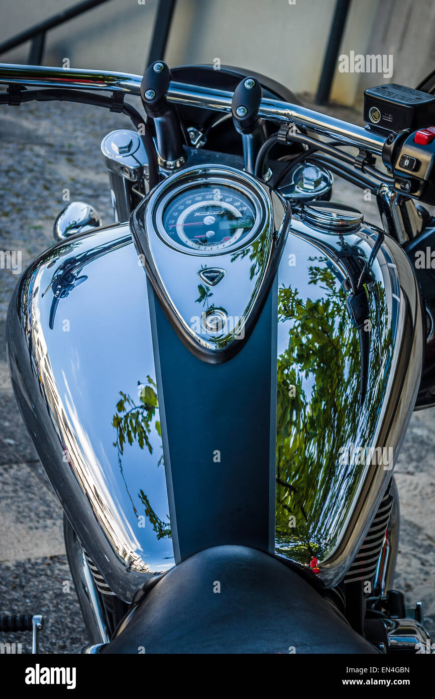 The fuel tank of the modern Triumph motorcycle Stock Photo - Alamy