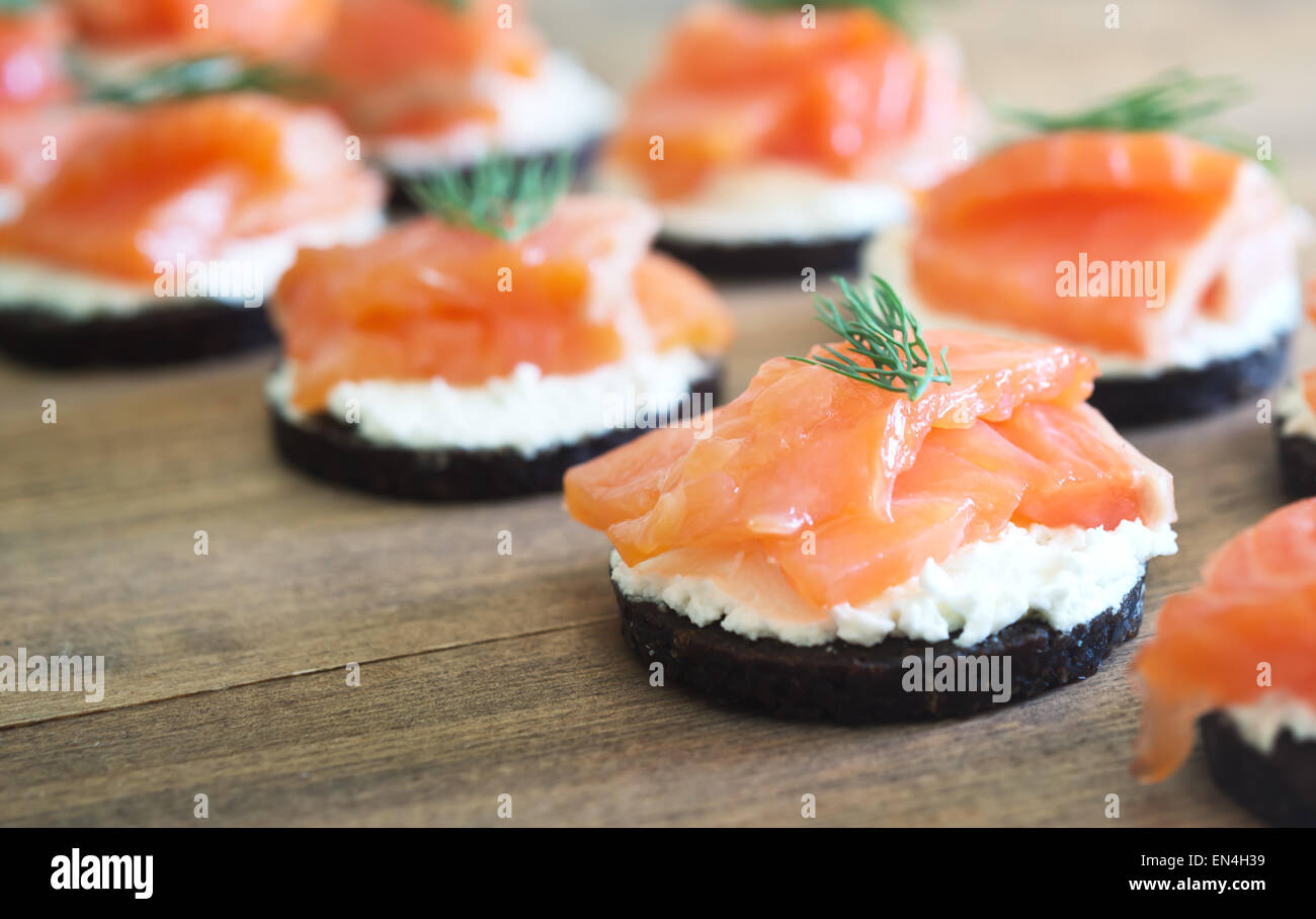 canapes with cheese and red fish Stock Photo - Alamy