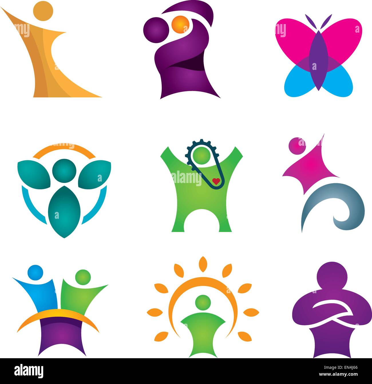 Happy creative & abstract people icon set for human success in reach ...