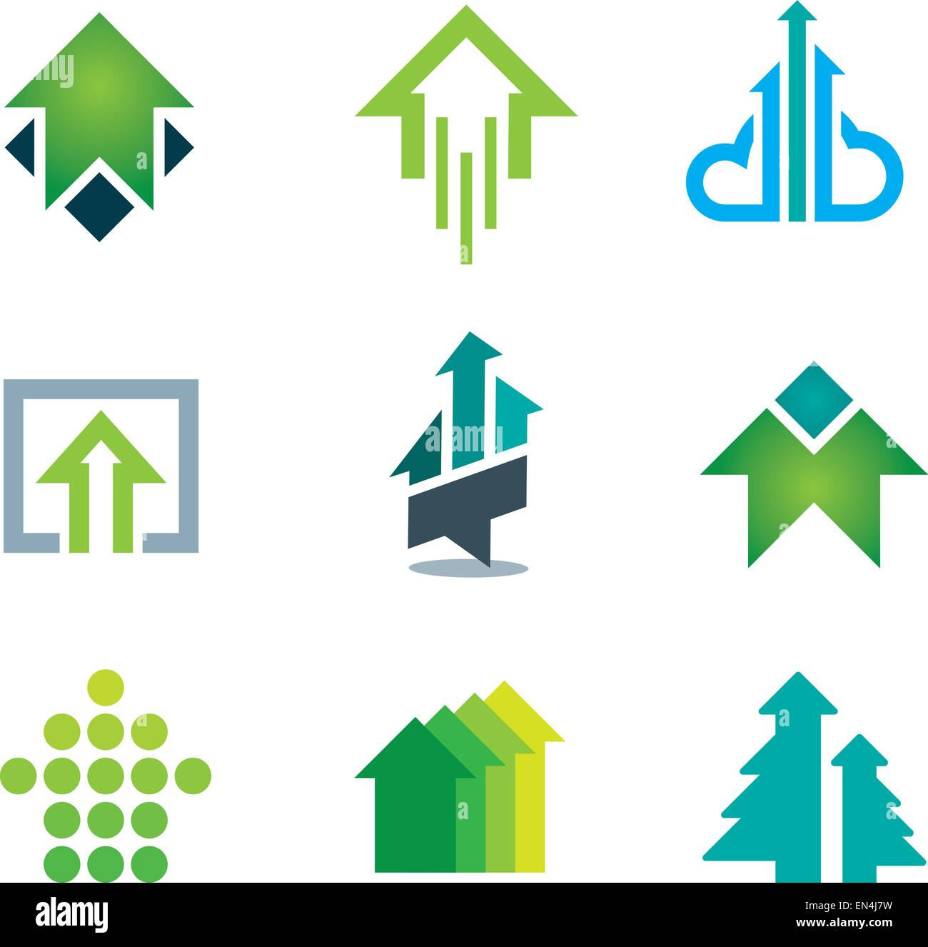 Green success business icons set in motivation and economy finance and ...