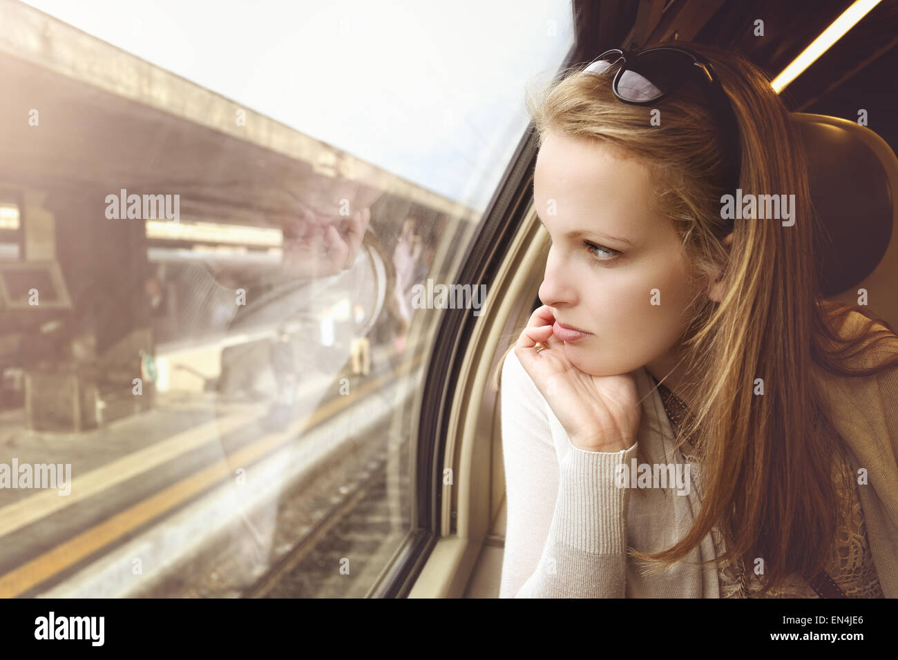 Girl on train reflection hi-res stock photography and images - Alamy