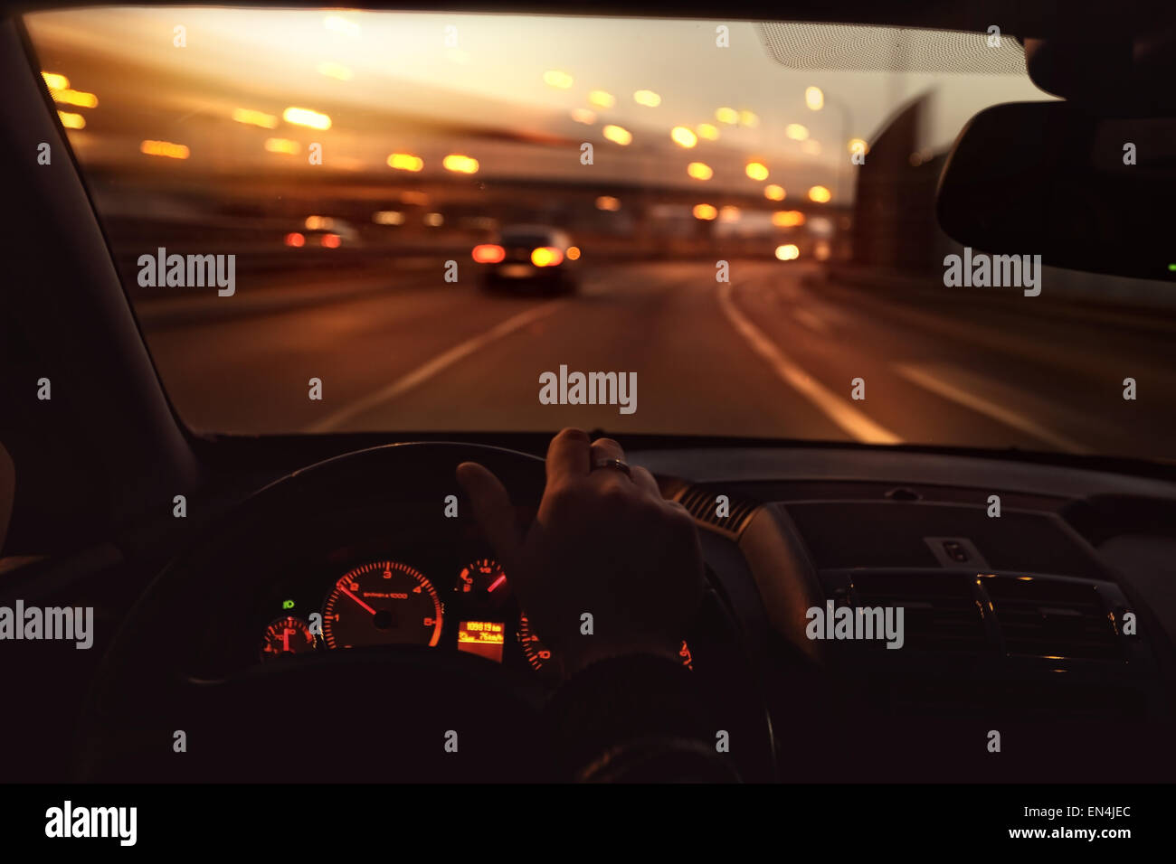 Driving car at morning Stock Photo - Alamy