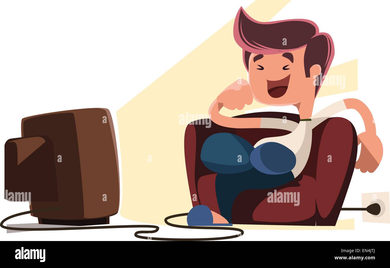 Man watching television vector illustration cartoon character Stock ...