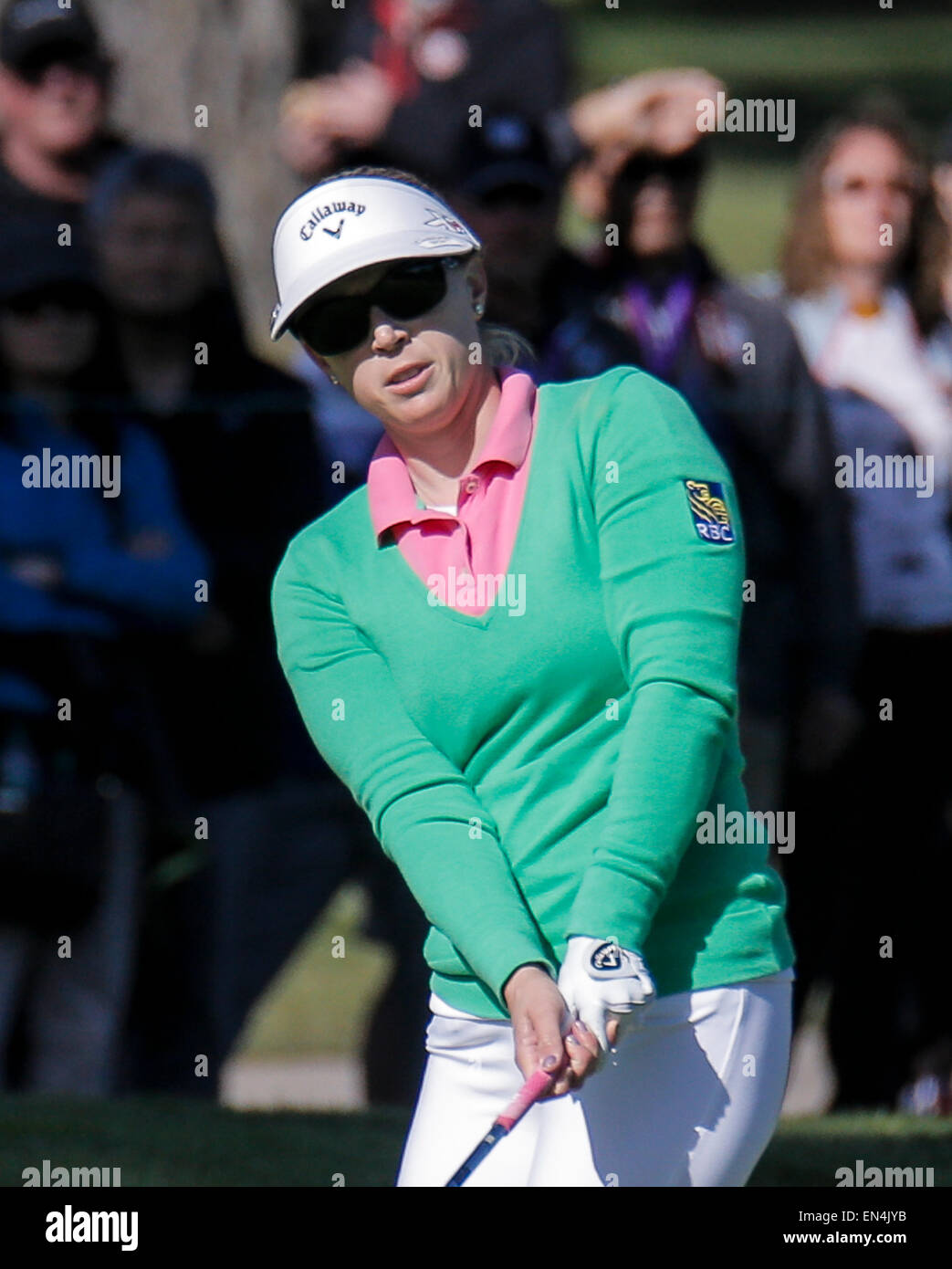 San Francisco, CA. 26th Apr, 2015. Morgan Pressel watch her putt shot ...