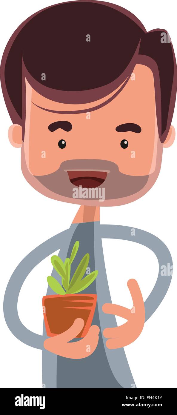 Man holding green plant vector illustration cartoon character Stock ...