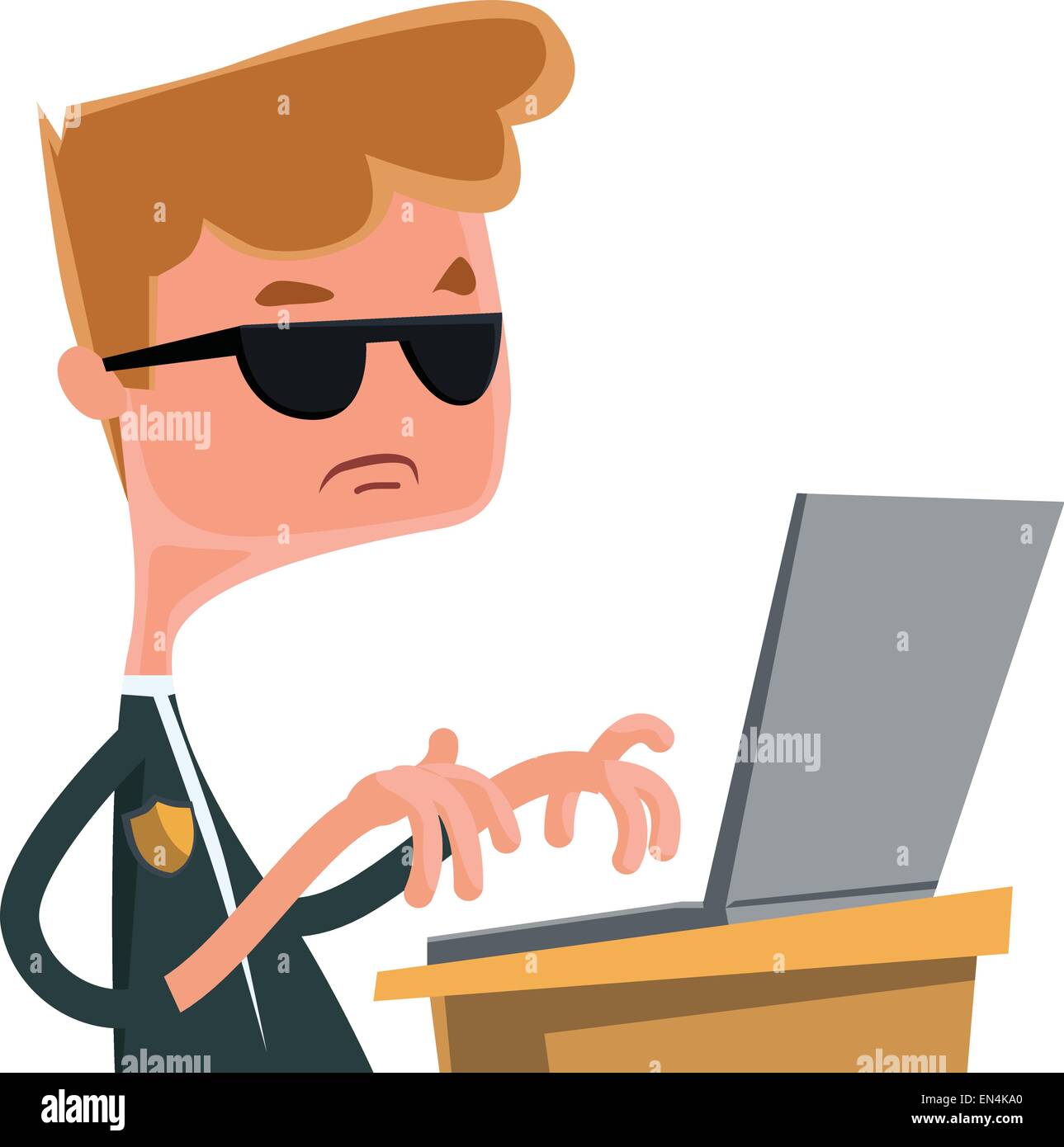Investigation agent typing at lap top vector illustration cartoon ...