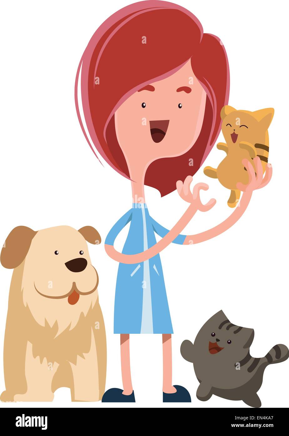 Girl holding cute pets vector illustration cartoon character Stock ...
