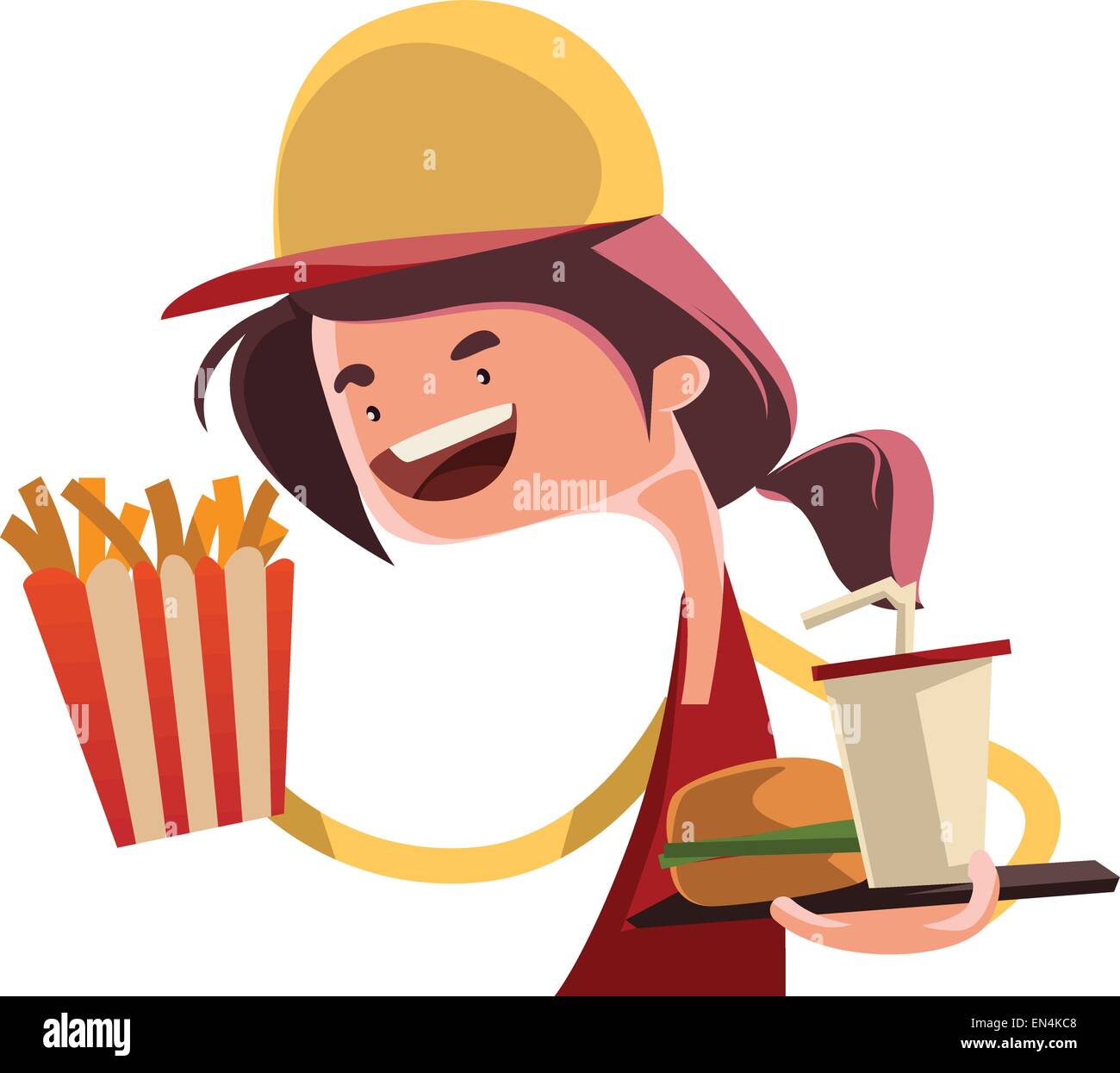 Girl working at fast food restaurant vector illustration cartoon ...