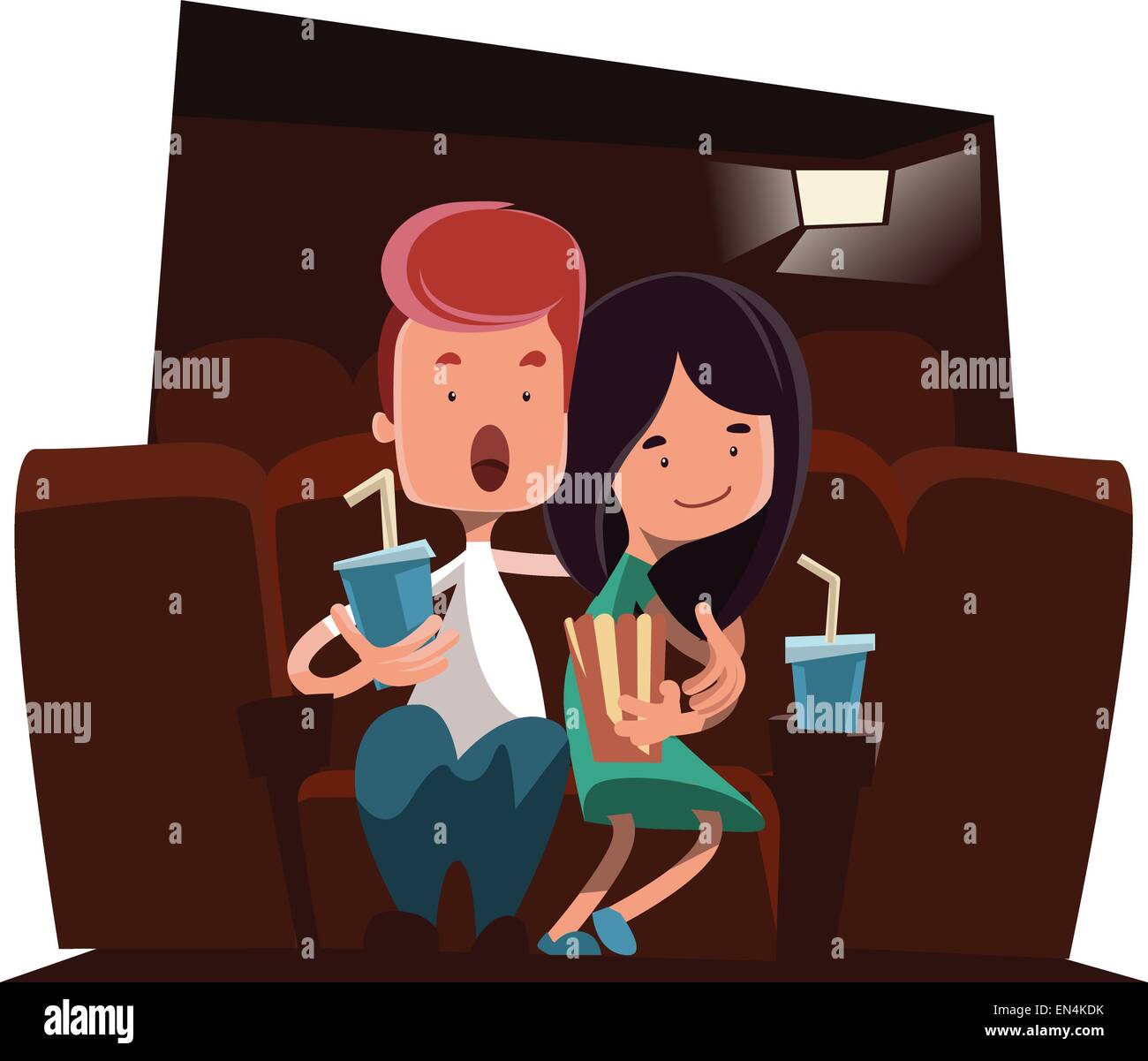 Cute couple at cinema theatre vector illustration cartoon character ...