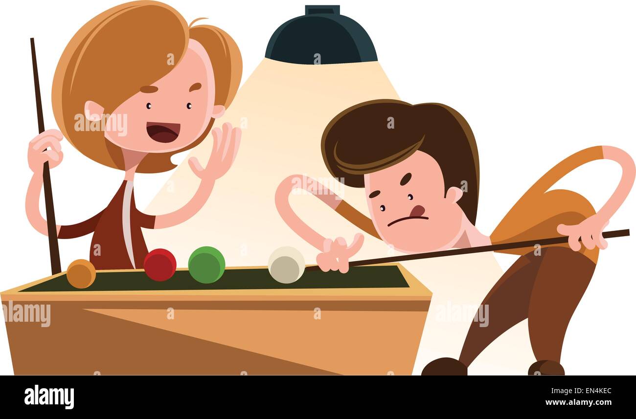 Friends playing pool vector illustration cartoon character Stock Vector ...