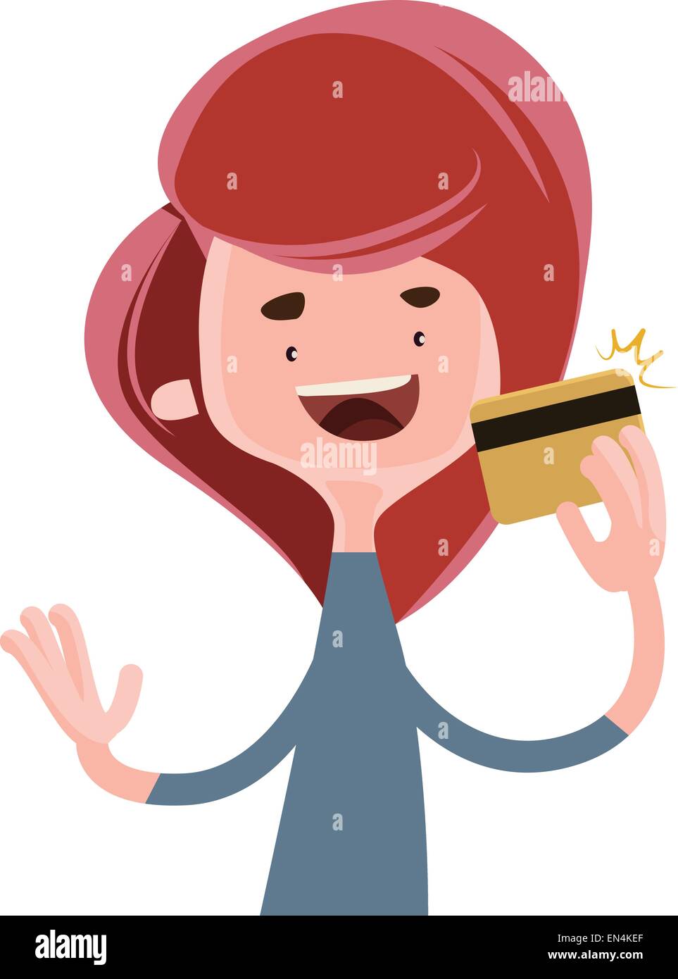 Girl holding gold credit card vector illustration cartoon character ...