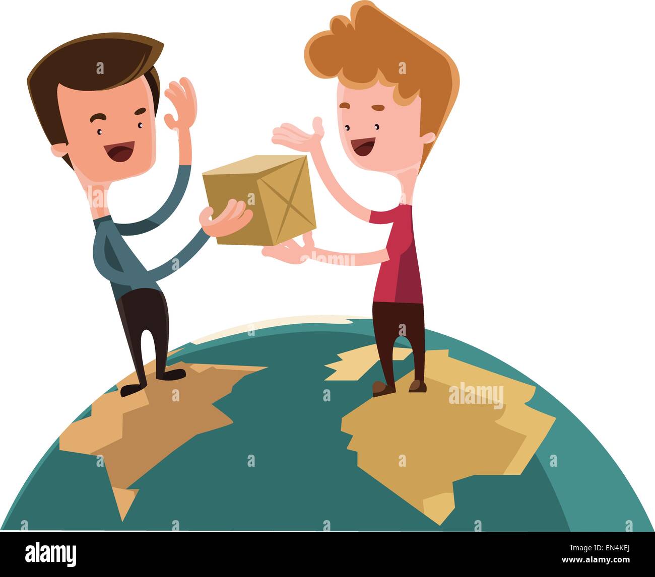 Exchanging gifts over the world vector illustration cartoon character ...