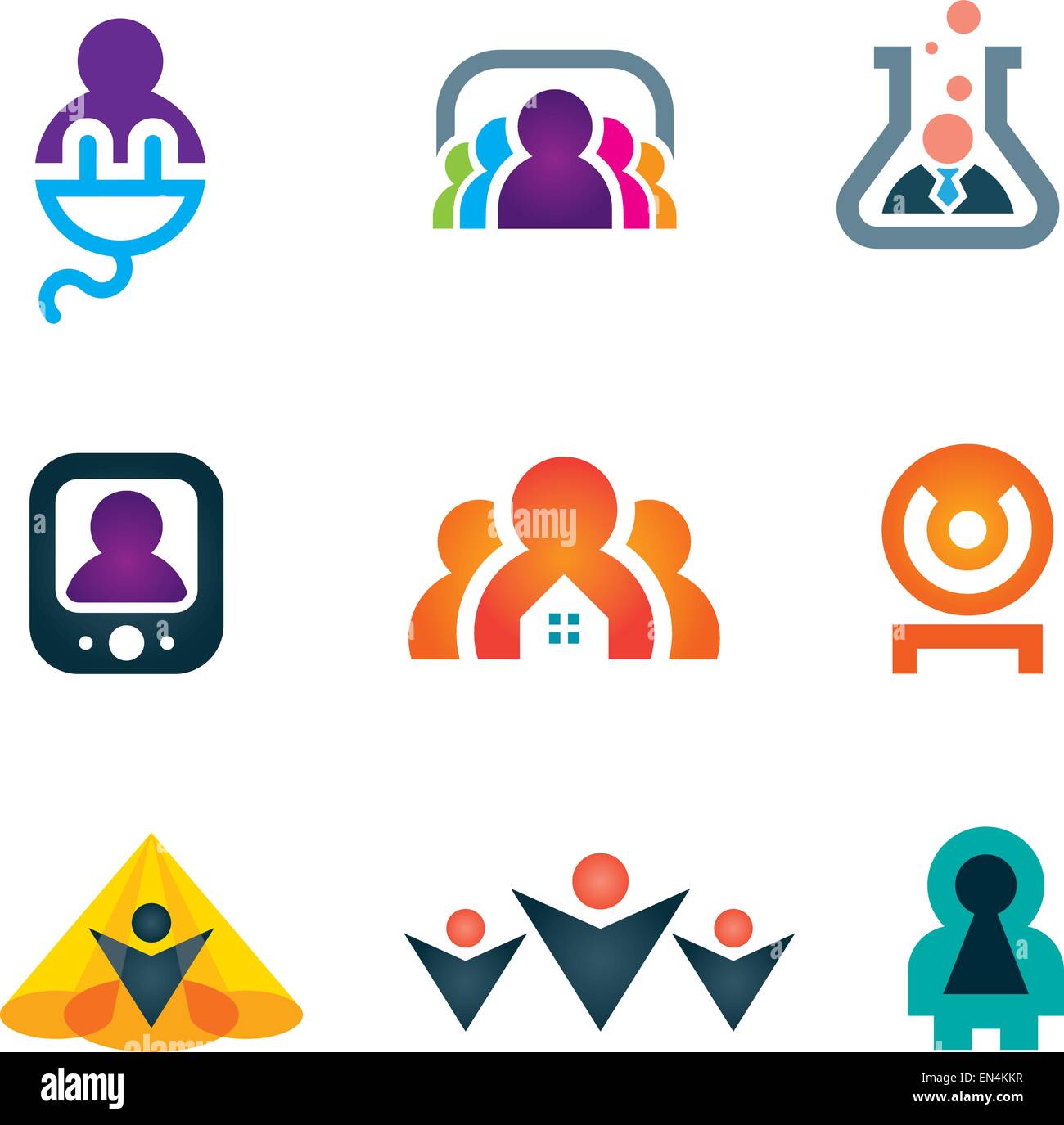 People shape with great ideas in objects and new technology icon set ...
