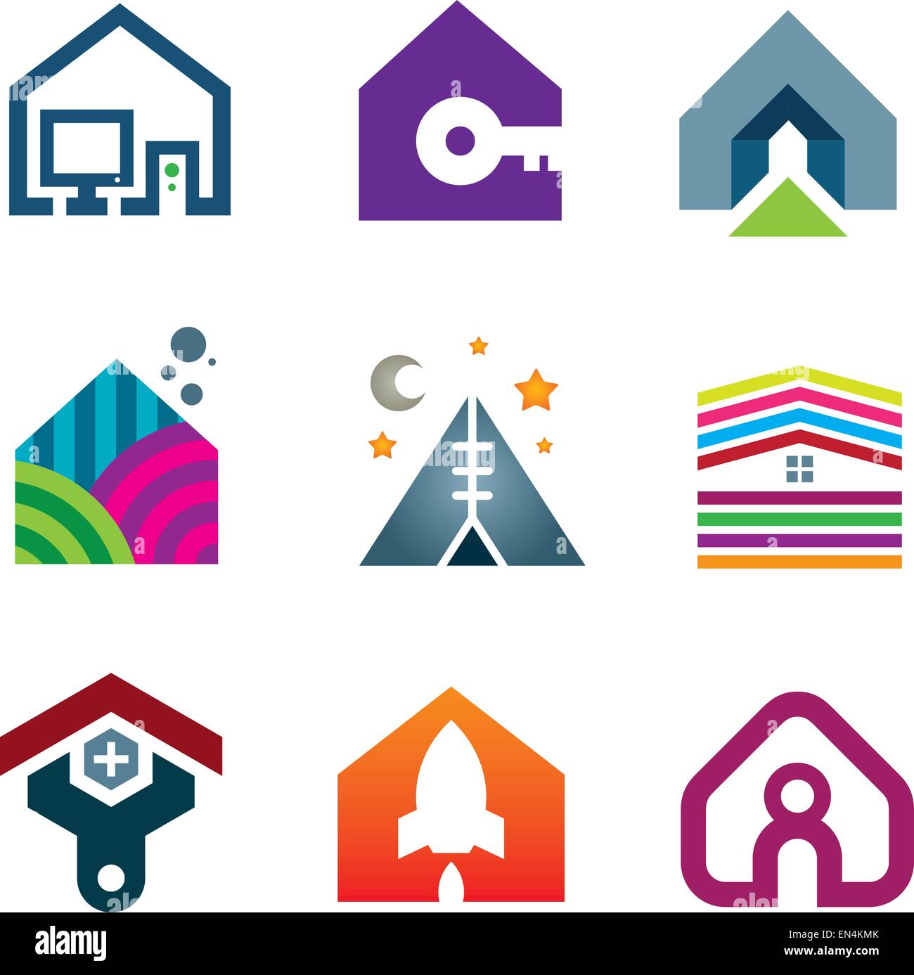 Beautiful modern house creative ideas construction of future icon set ...