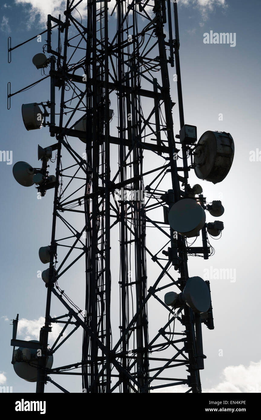 Masts carrying communication antenna and dishes Stock Photo - Alamy