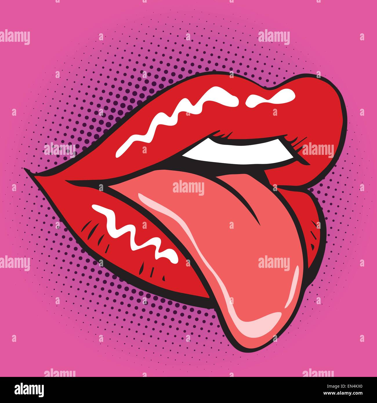 Lips Tongue Pop Art Retro Illustration Imitating Vintage Figure Stock
