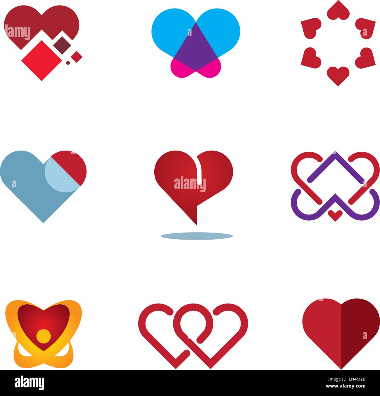 Different red heart shapes woman love symbol flower logo icon Stock ...