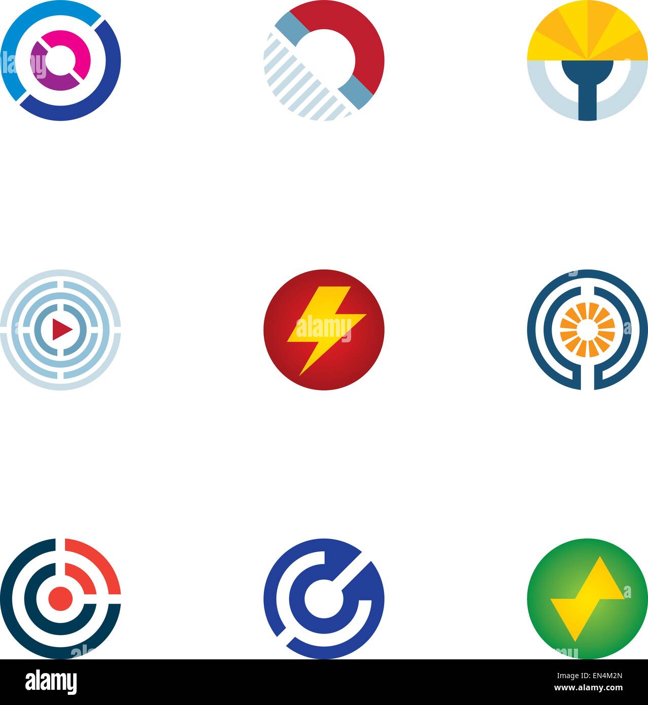 Technology power abstract circle signal wave science logo icons set ...