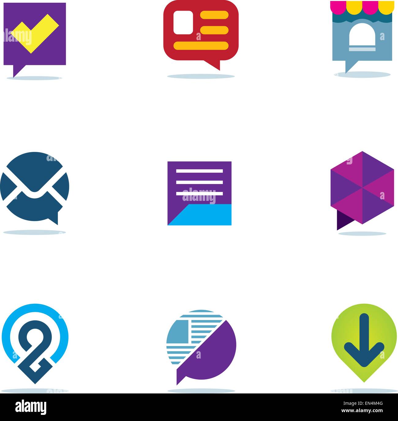 Bubble chat talk dialogue social network community logo icon set Stock ...