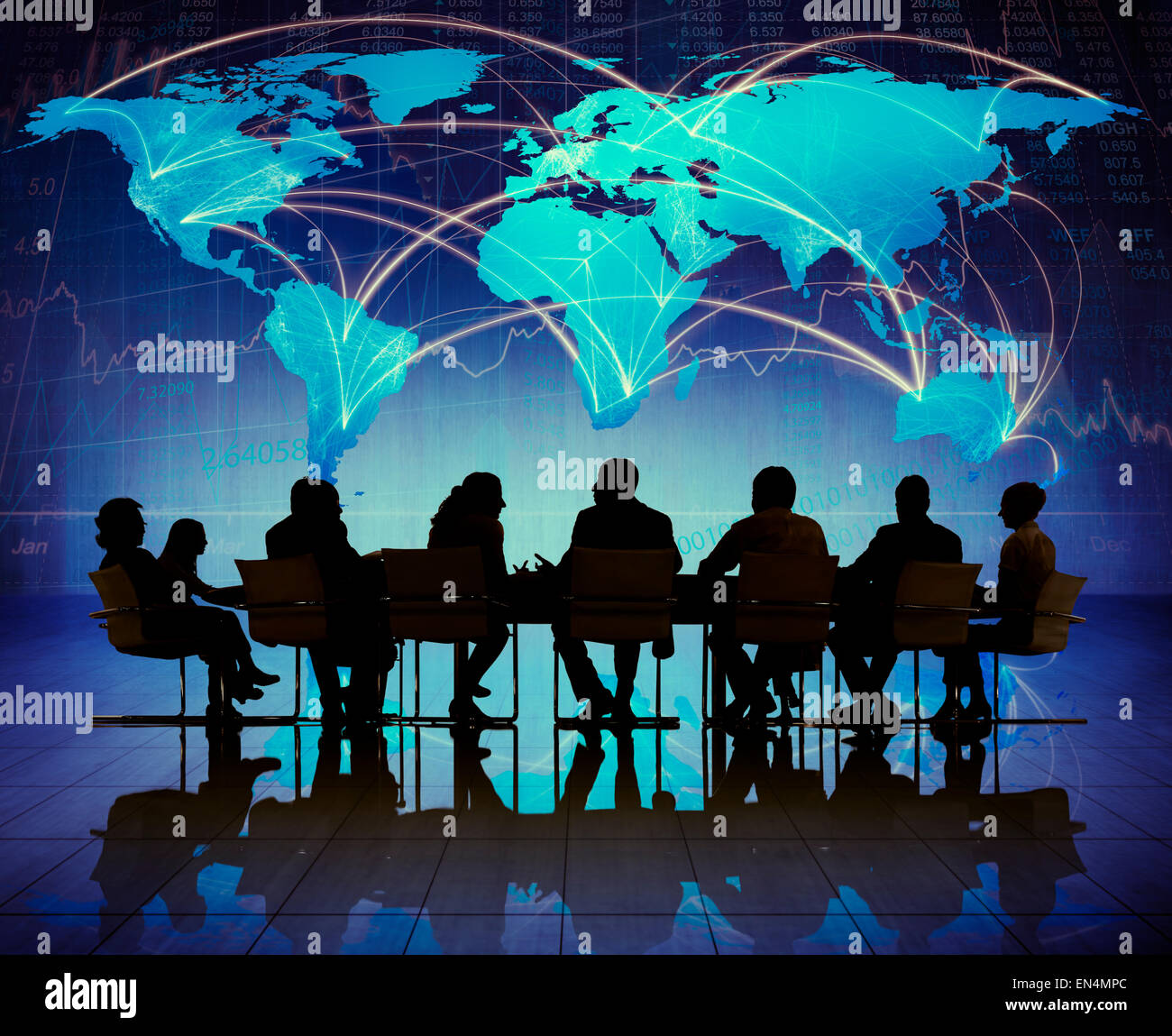 Silhouette Group of People Meeting Global Business Concept Stock Photo ...