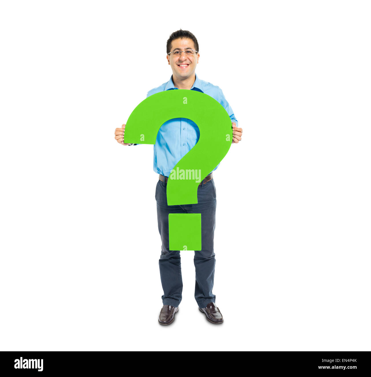 A Smart Casual Man Holding a Green Question Mark Stock Photo - Alamy