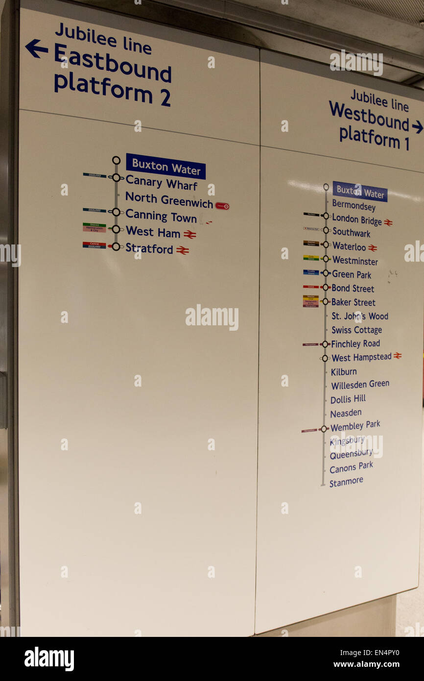 Buxton Water TFL sign at Canada Water station on the 26th April 2015 ...