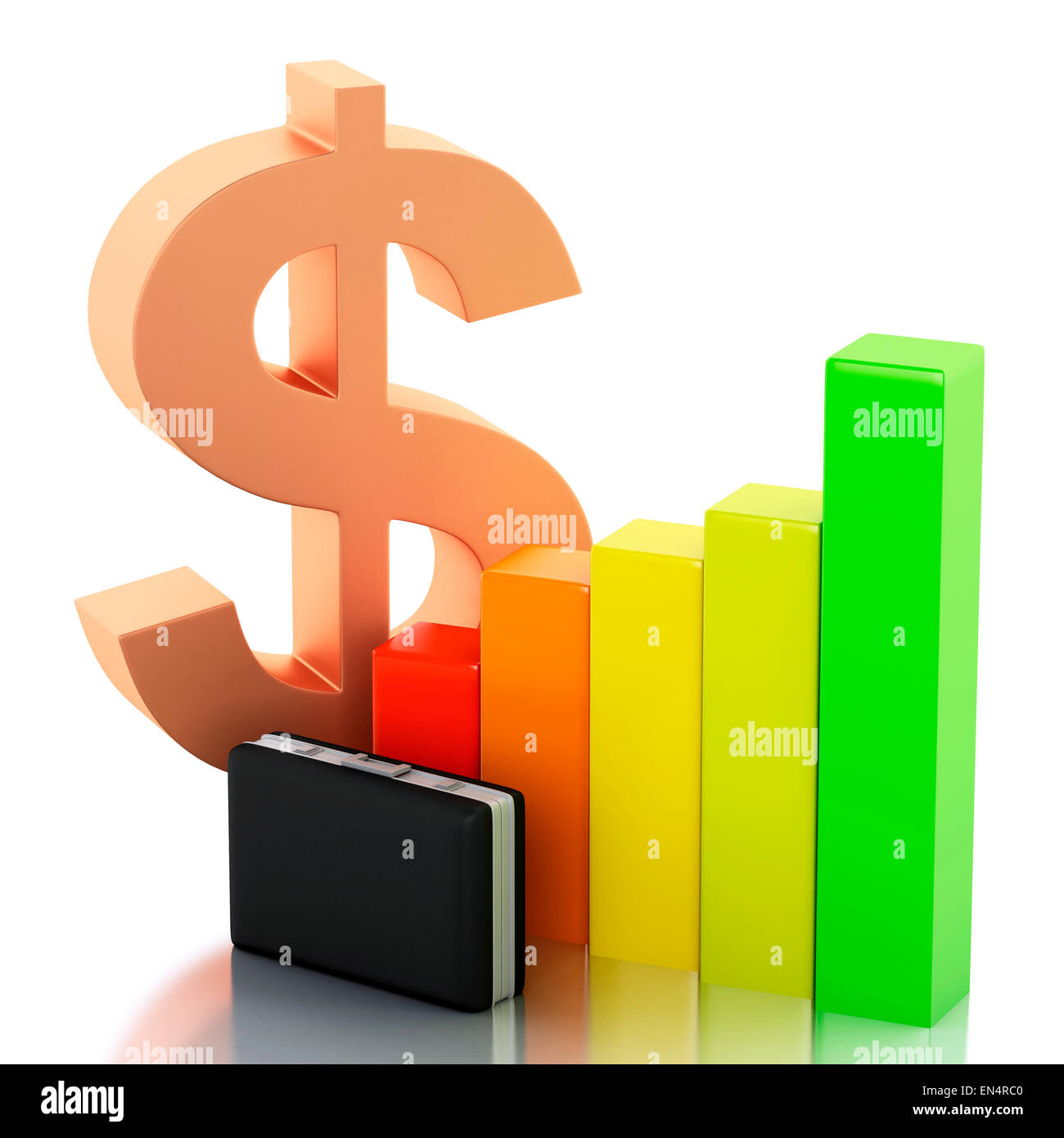 3d renderer illustration. Sign of dollar and bar graph. Financial ...
