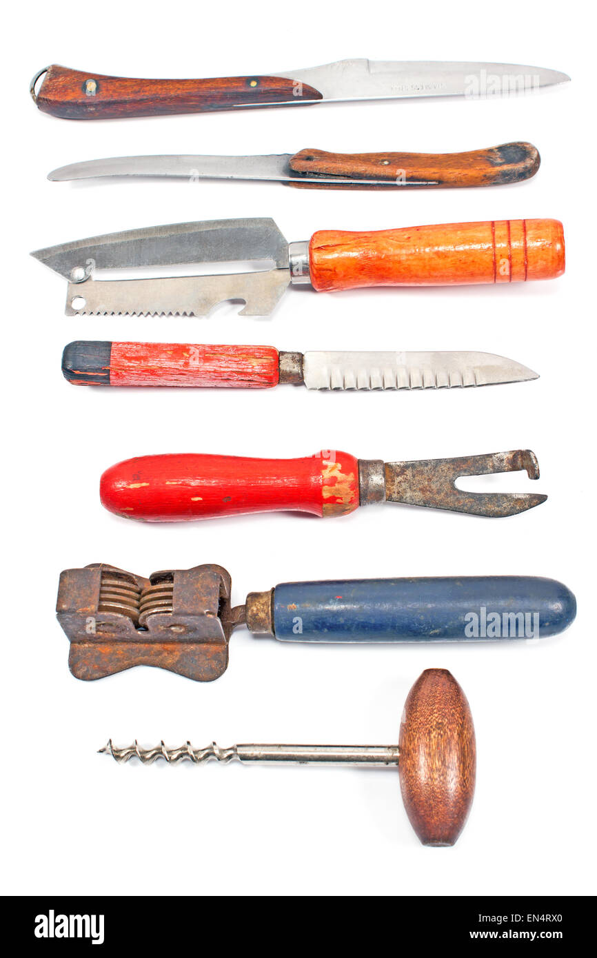 Set of vintage kitchen utensils isolated on white Stock Photo - Alamy