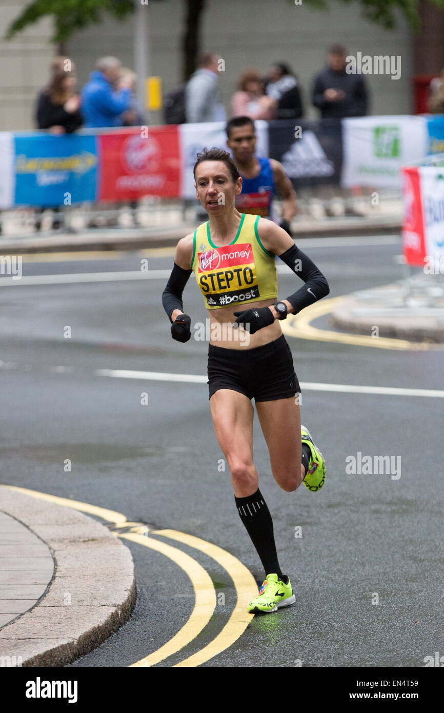 Female elite runner Stepto running at the 2015 Virgin Money London ...