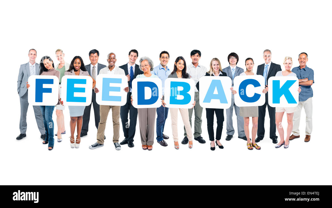 Group Of Happy Multi-Ethnic Business People Holding The Word Feedback ...