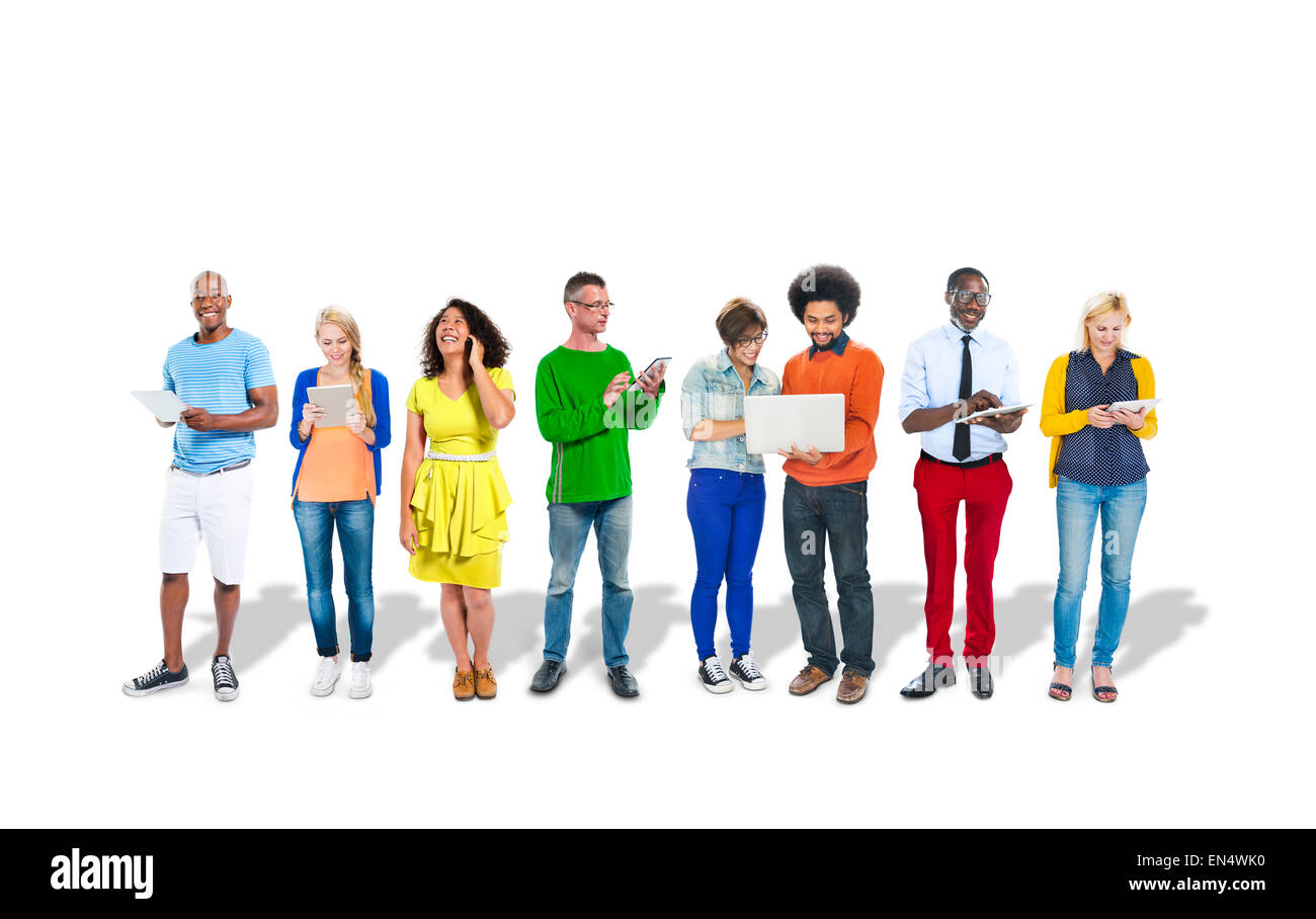 Group of Multiethnic Colorful People Using Digital Devices Stock Photo ... Group of Multiethnic Colorful People Using Digital Devices Stock Photo ...