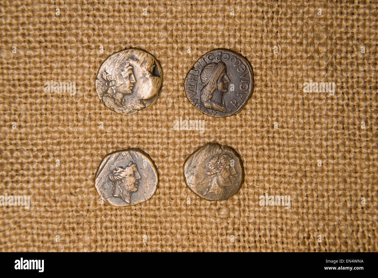 Antique bronze coins on old cloth Stock Photo - Alamy
