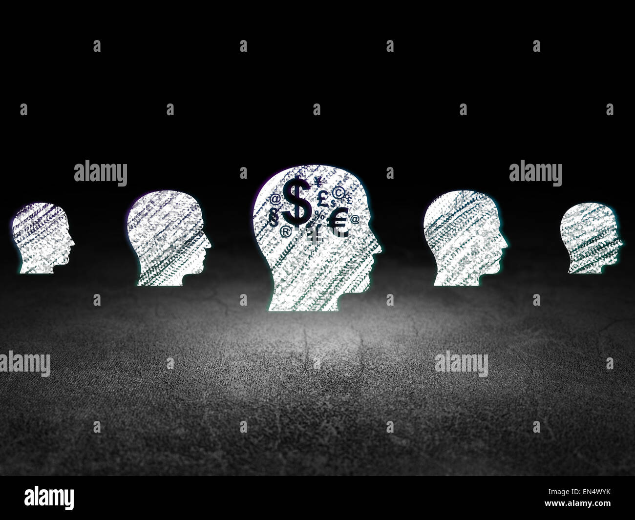 Finance concept: head icon in grunge dark room Stock Photo - Alamy