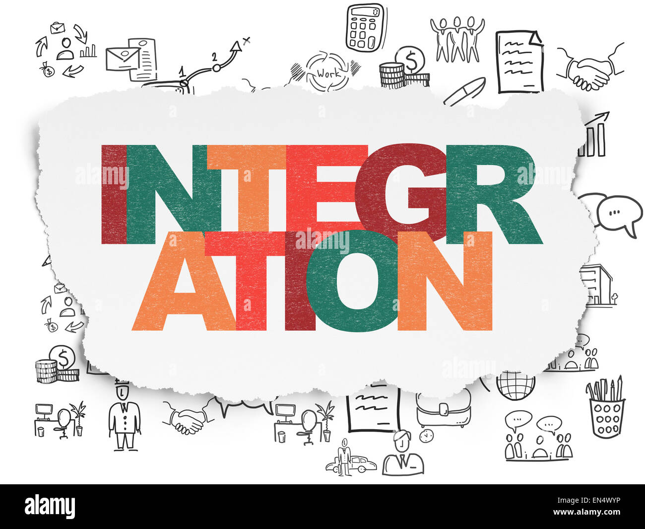 Business concept: Integration on Torn Paper background Stock Photo - Alamy