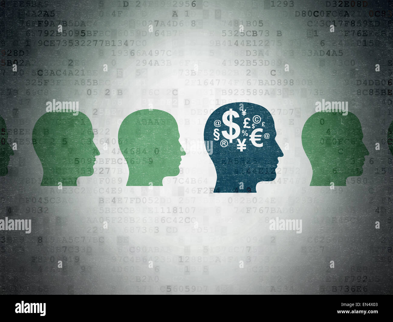 Finance concept: head with finance symbol icon on Digital Paper Stock ...