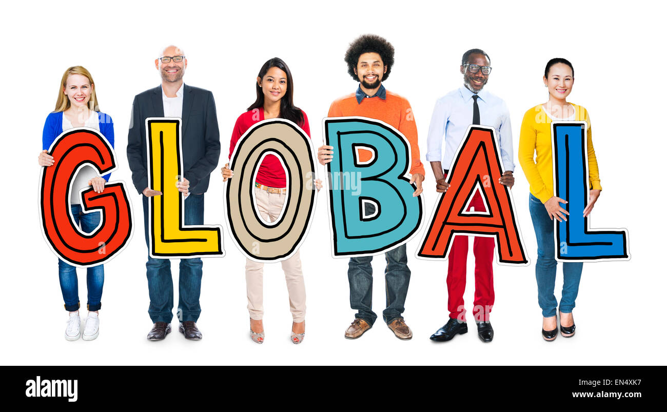 Multi-Ethnic Group of People Holding Text Global Stock Photo - Alamy