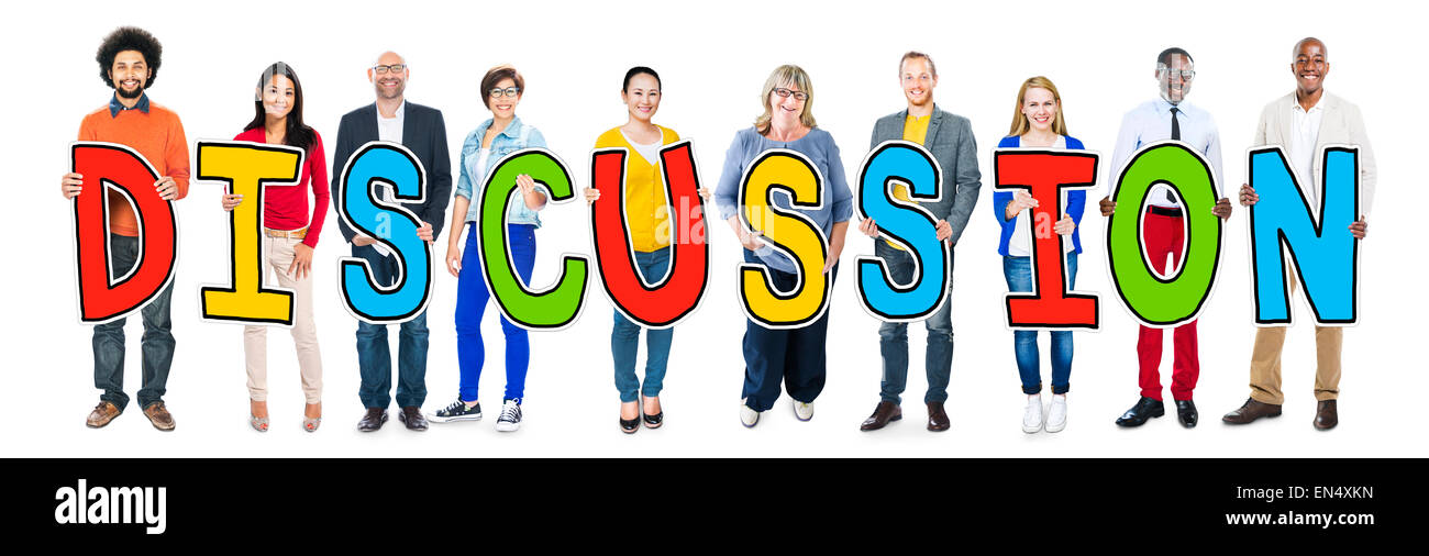 Multiethnic Group of People Holding Letter Discussion Stock Photo - Alamy