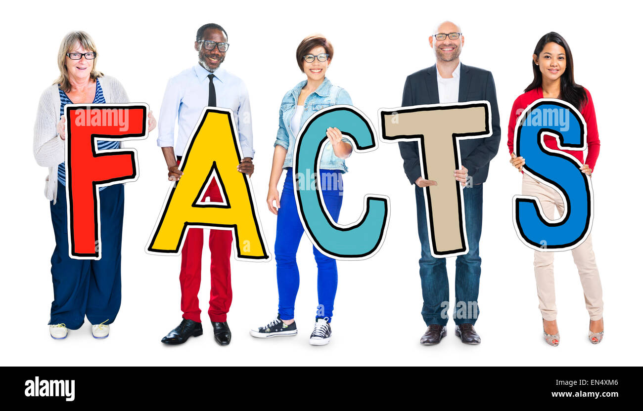 Multiethnic Group of People Holding Letter Facts Stock Photo - Alamy