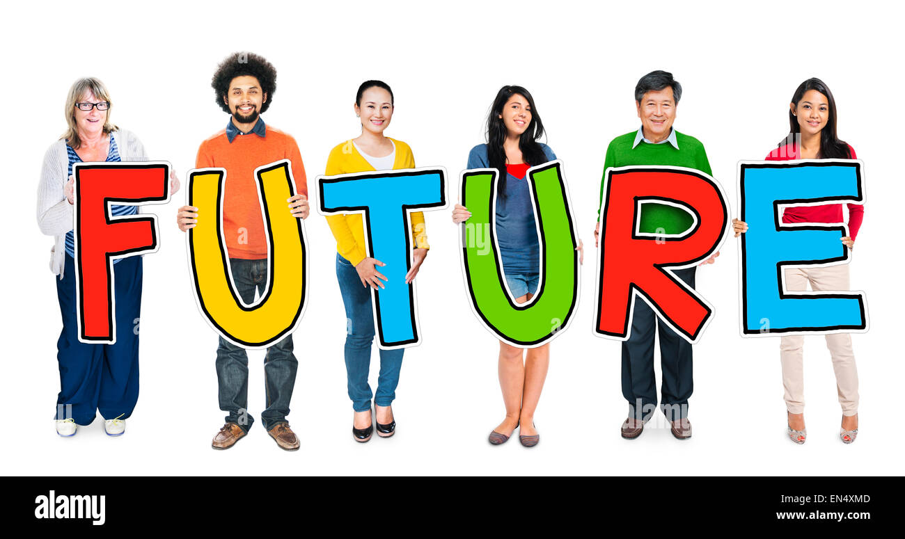 Group of Diverse People Holding Word Future Stock Photo - Alamy