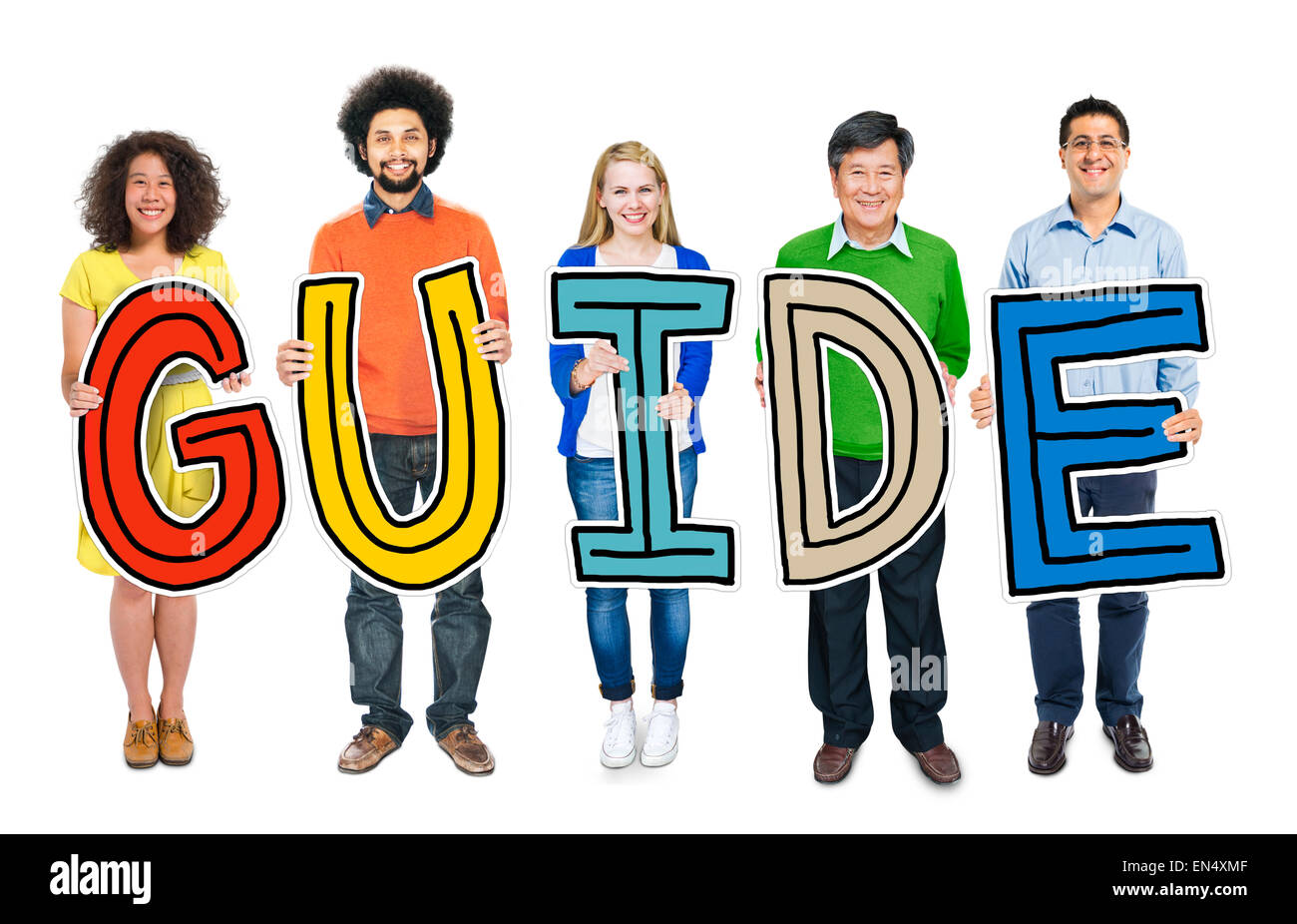 Group of People Standing Holding Guide Letter Stock Photo - Alamy