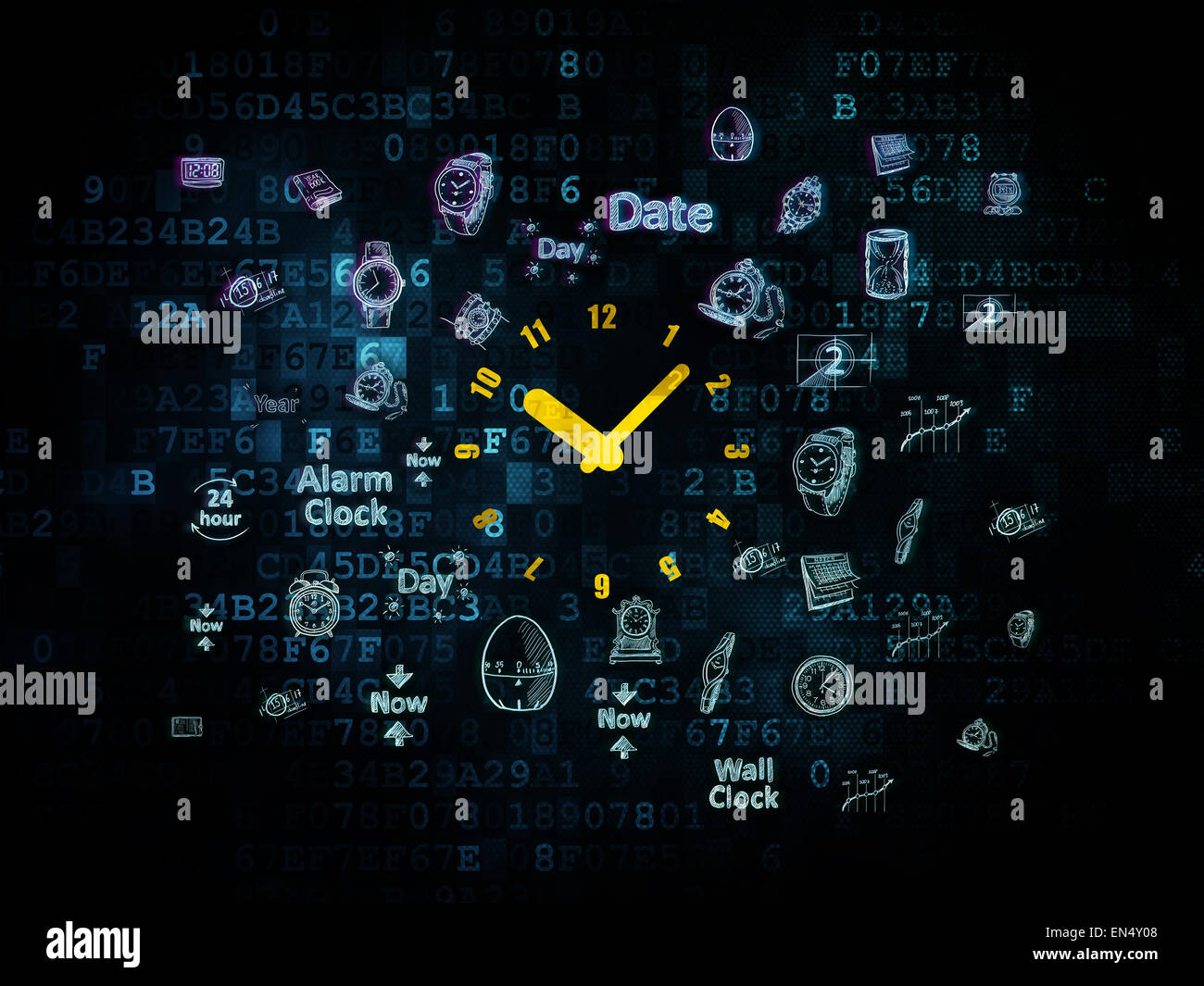 Timeline concept: Clock on Digital background Stock Photo - Alamy