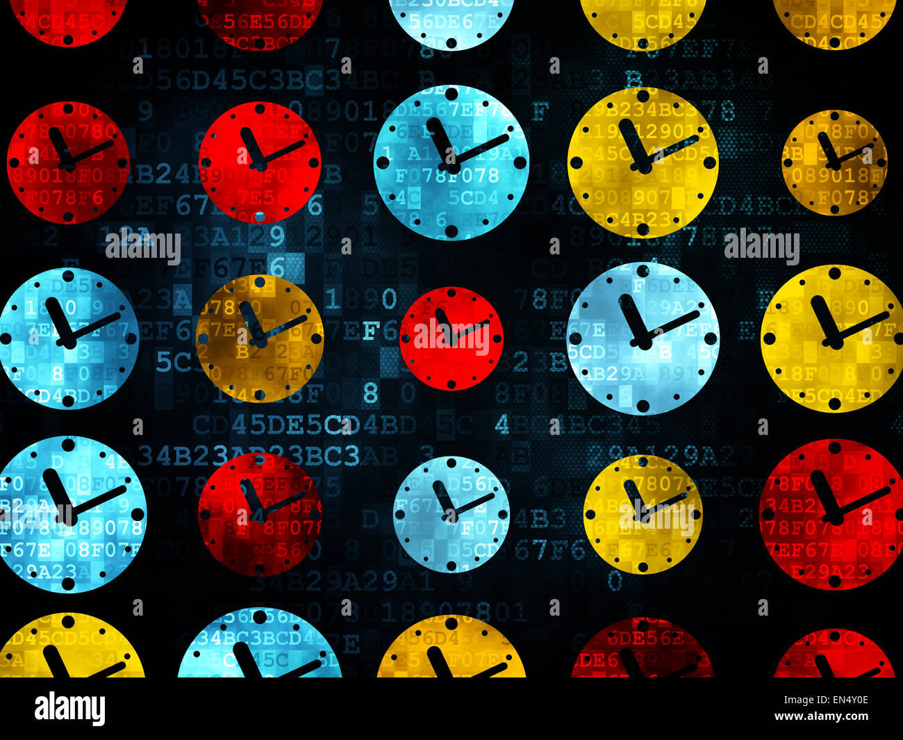 Time concept: Clock icons on Digital background Stock Photo - Alamy