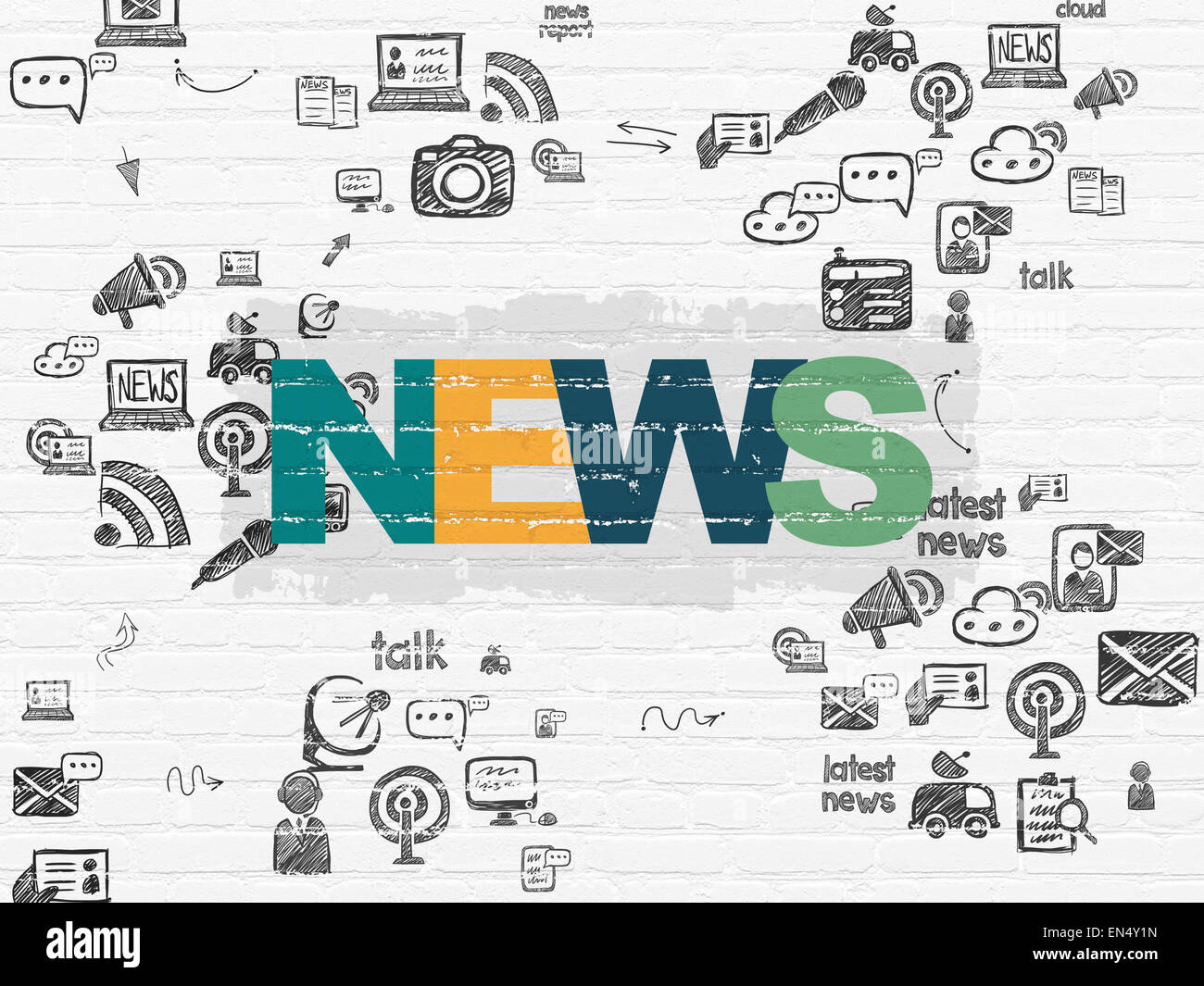 News concept: News on wall background Stock Photo - Alamy