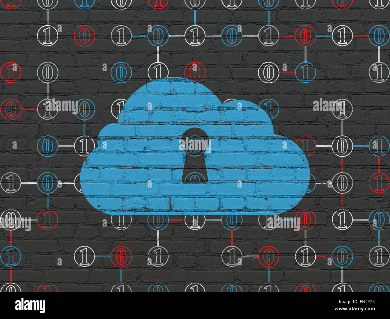 Cloud technology concept: Cloud With Keyhole on wall background Stock ...