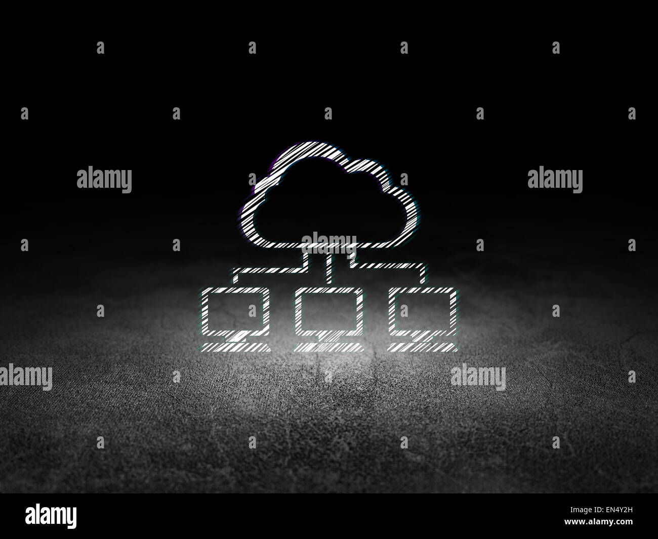 Cloud networking concept: Cloud Network in grunge dark room Stock Photo ...
