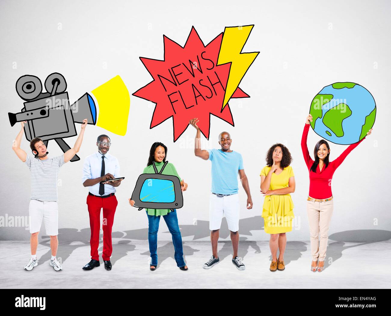 Group of People with News Flash Concept Stock Photo - Alamy