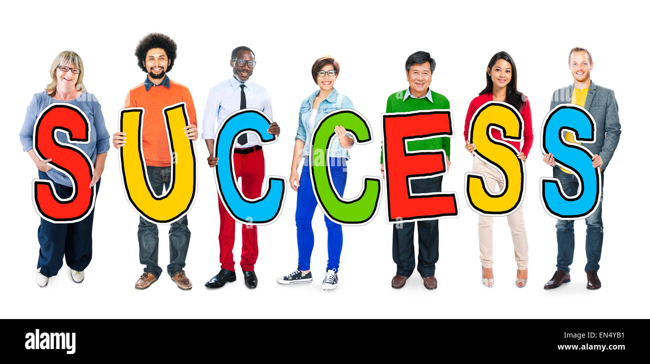 Group of People Holding Letter Success Stock Photo - Alamy