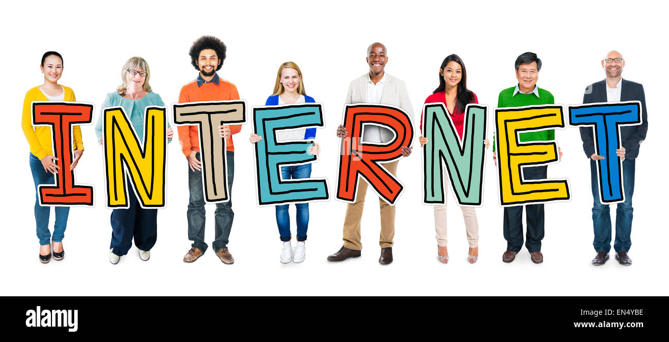 Multiethnic Group of People Holding Letter with Internet Concept Stock ...