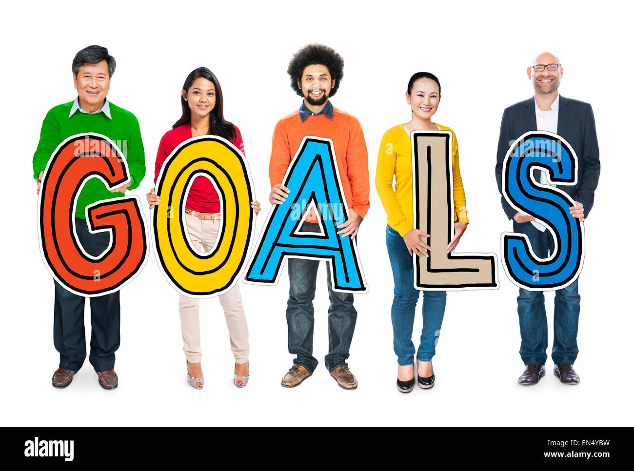 Group of Multiethnic People Holding Goals Stock Photo - Alamy