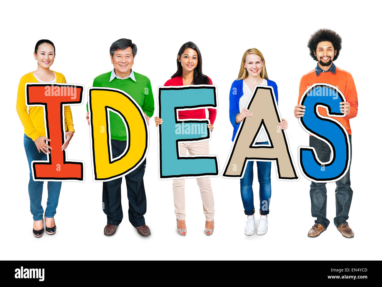 Multiethnic Group of People Holding Letter Ideas Stock Photo - Alamy
